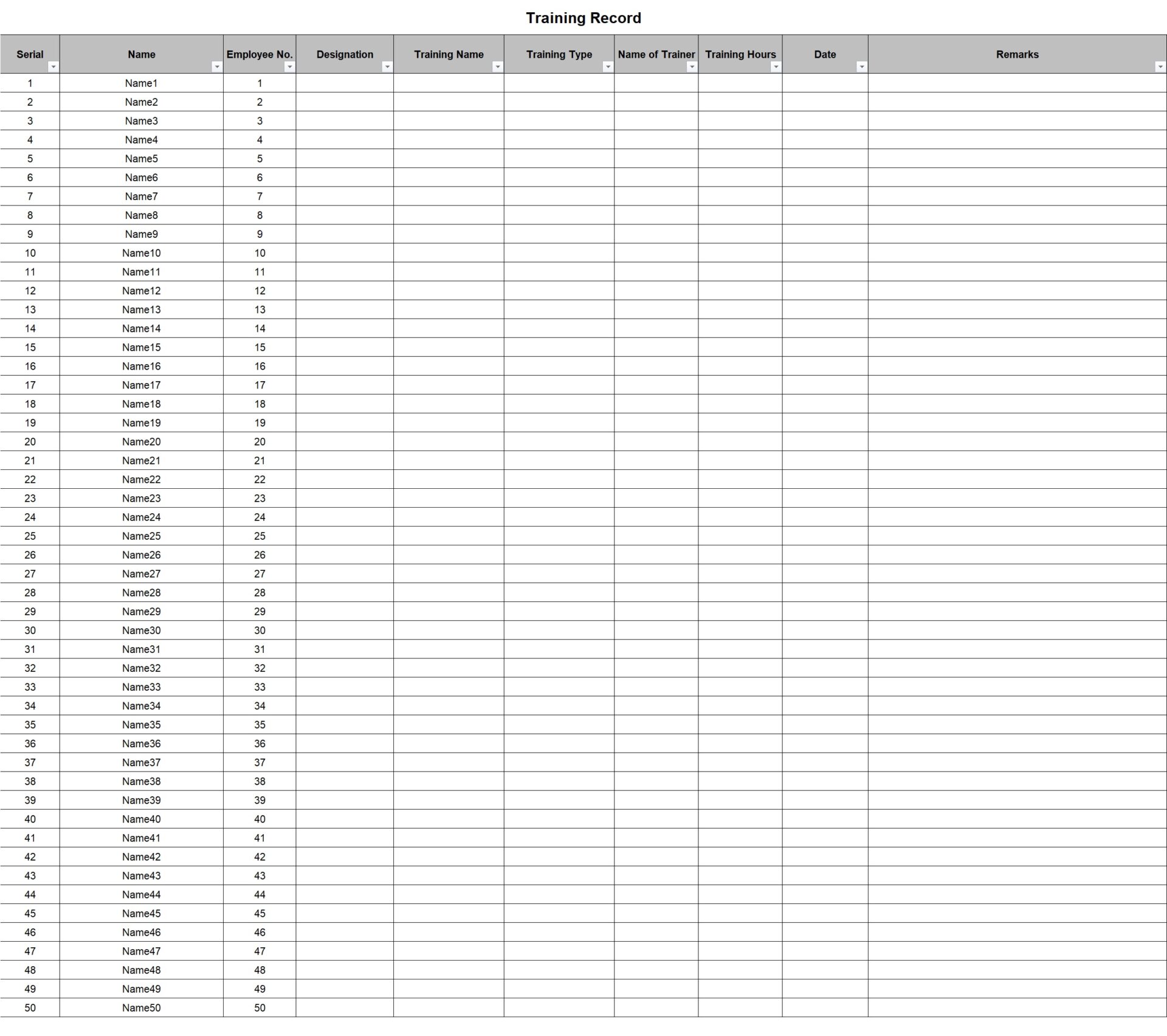 Training Tracking sheet - hsefiles.com