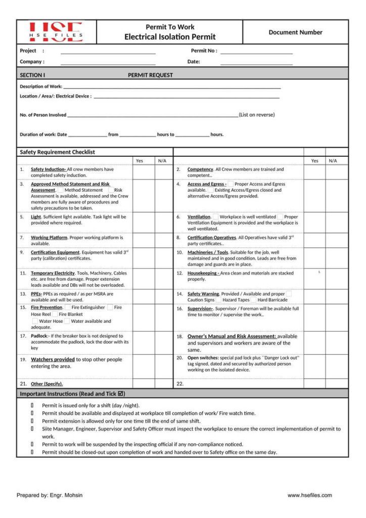 26 Permit to work Forms – hsefiles.com